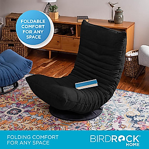 BIRDROCK HOME Swivel Floor Chair for Adults & Kids - 360-Degree Rotating Lounge Chair - 8" Thick Cushion Banana Chair Foldable & Comfy Back Support Seat for Gaming Reading Watching Relaxing - Charcoal