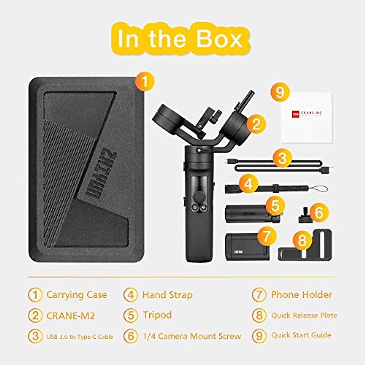 ZHIYUN Crane M2 3-Axis Gimbal Stabilizer for Light Mirrorless Camera,Action Camera,Smartphone,for Sony A6000,A6300,A6500,RX100M,GX85,Gopro Hero 5/6/7,iPhone Xs XR,WiFi/Bluetooth Control,720g Payload
