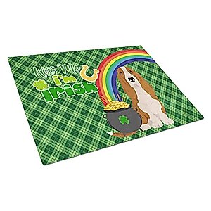 Caroline's Treasures WDK4744LCB Red and White Tricolor Basset Hound St. Patrick's Day Glass Cutting Board Large, 12H x 16W, multicolor