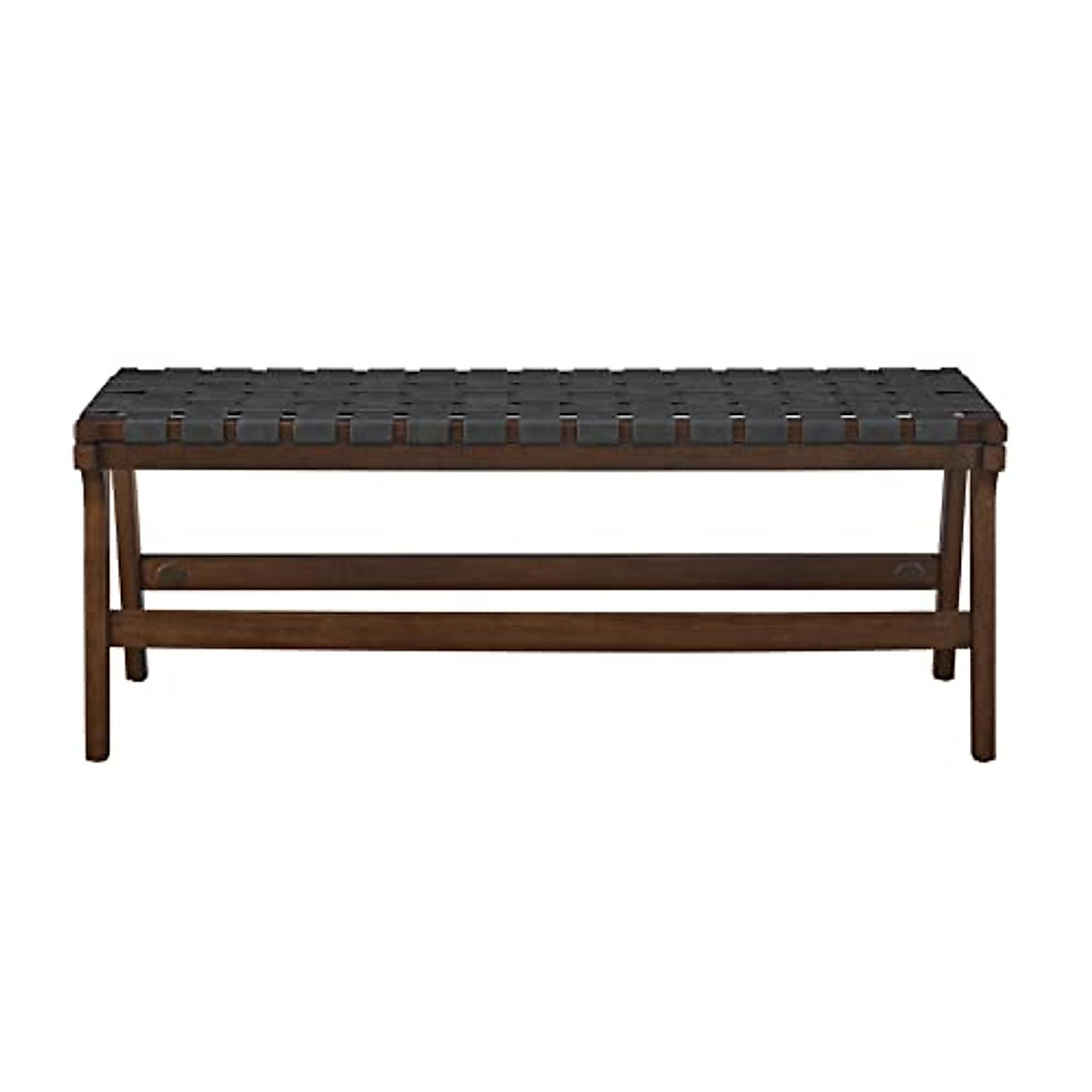 Ball & Cast Faux Leather Woven Dining Bench Breathable Weave Entryway Bench for Bedroom, 48 in Dark Grey