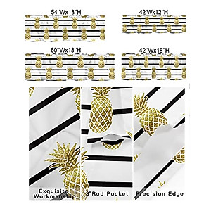 Window Valance for Kitchen,Summer Gold Pineapple Black White Stripes Curtain Valances Rod Pocket Short Curtains,Tropical Fruit Seamless Privacy Window Treatment for Bedroom Living Room 42x12in