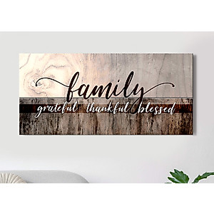 Sense Of Art | Family Grateful Thankful Blessed | Family Wall Decor | Christian Wall Decor | Family Signs | Blessed Wall Decor | Home Decorations (Brown, 42 x 19)