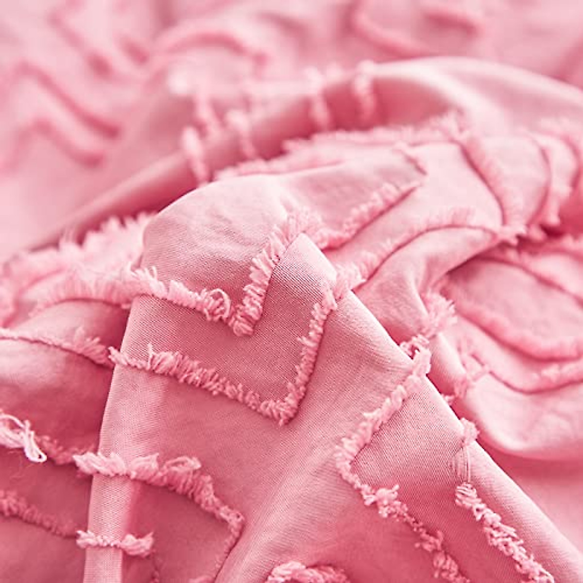 4 Pieces Tufted Toddler Bedding Set Solid Pink Jacquard Tufts, Soft and Embroidery Shabby Chic Boho Bohemian Design for Baby Girls, Includes Comforter, Flat Sheet, Fitted Sheet and Pillowcase