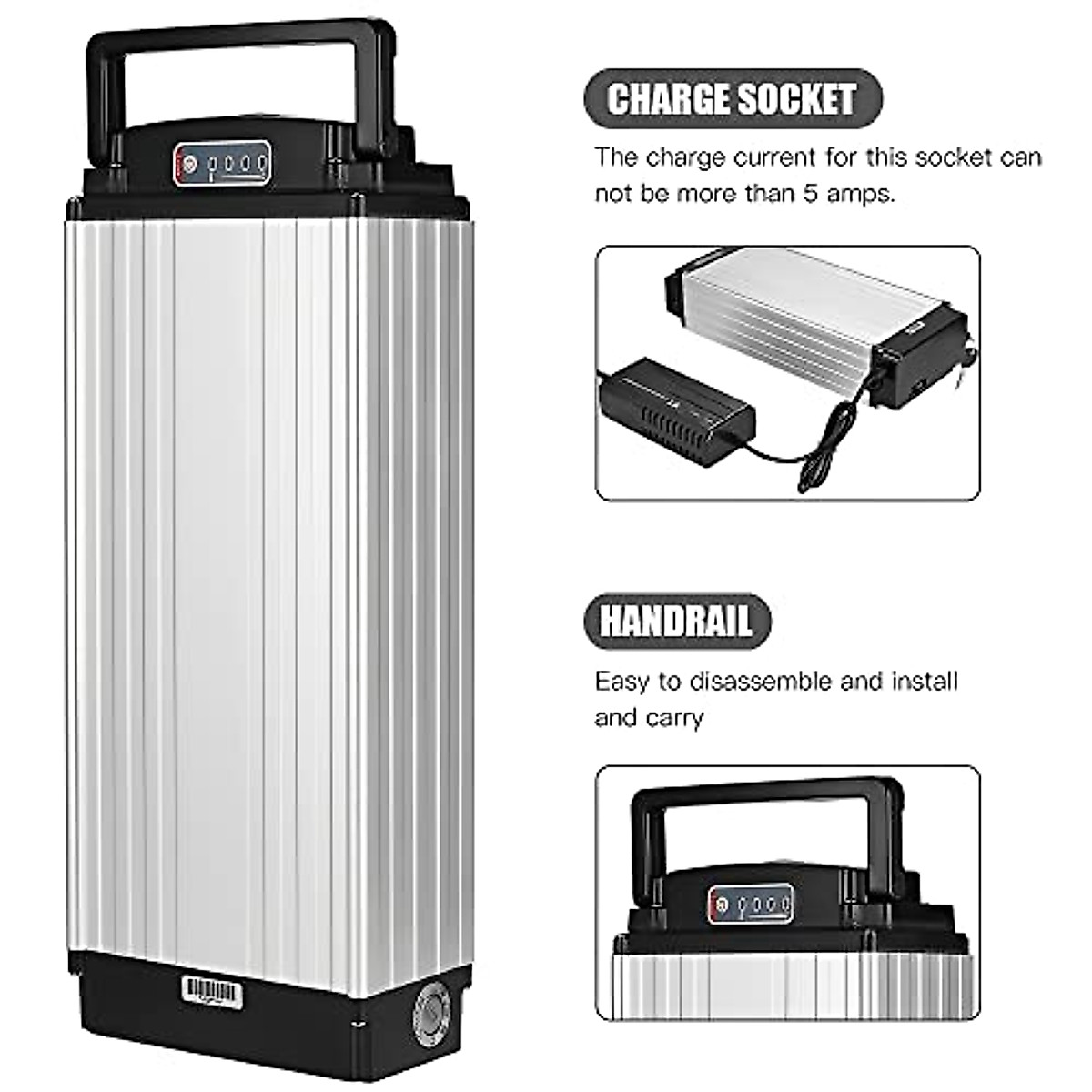 YUWYP E-Bike Li-Ion Battery Pack Mountain Electric Bike Battery 36V 10AH 12.5AH 15AH 17.5AH 20AH E-Bike Battery for 500W 450W 350W 250W Motor with Charger, Power Switch,36V 17.5AH