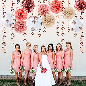 Rose Gold Party Decoration Blush Pink Tissue Flowers Pom Pom Paper Lantern with Leaf Garland 3D Butterfly for Wedding Engagement Birthday Baby Bridal Shower Bachelorette Tea Party Decorations Supplies