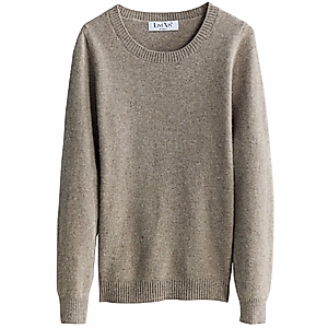 LINY XIN 100% Merino Wool Sweater Women Fall Winter Warm Soft Lightweight Knitted Pullover Crewneck Long Sleeve Sweater (Tan,L)