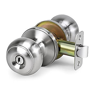 LOQRON Keyless Privacy Door Knob and Single Cylinder Deadbolt Lock Combo Set Security for Front Door Bedroom/Bathroom Satin Nickel Finish