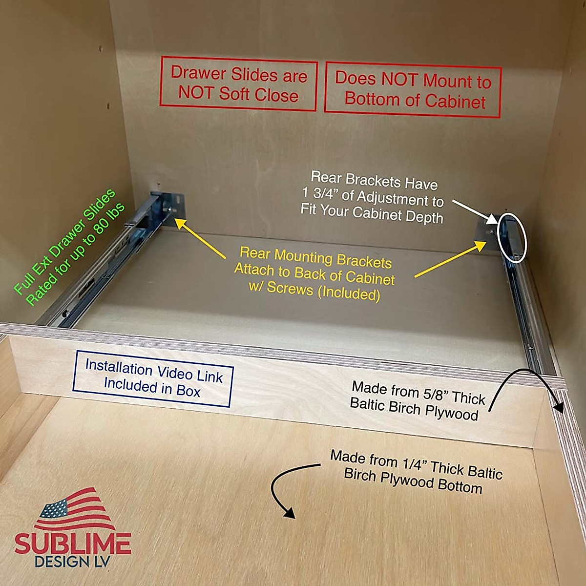 Sublime Design 19" Wide - Printer Pull Out Tray | Slide Out Shelves | Baltic Birch Wood Drawer for Cabinet Storage (Pull Out 32)