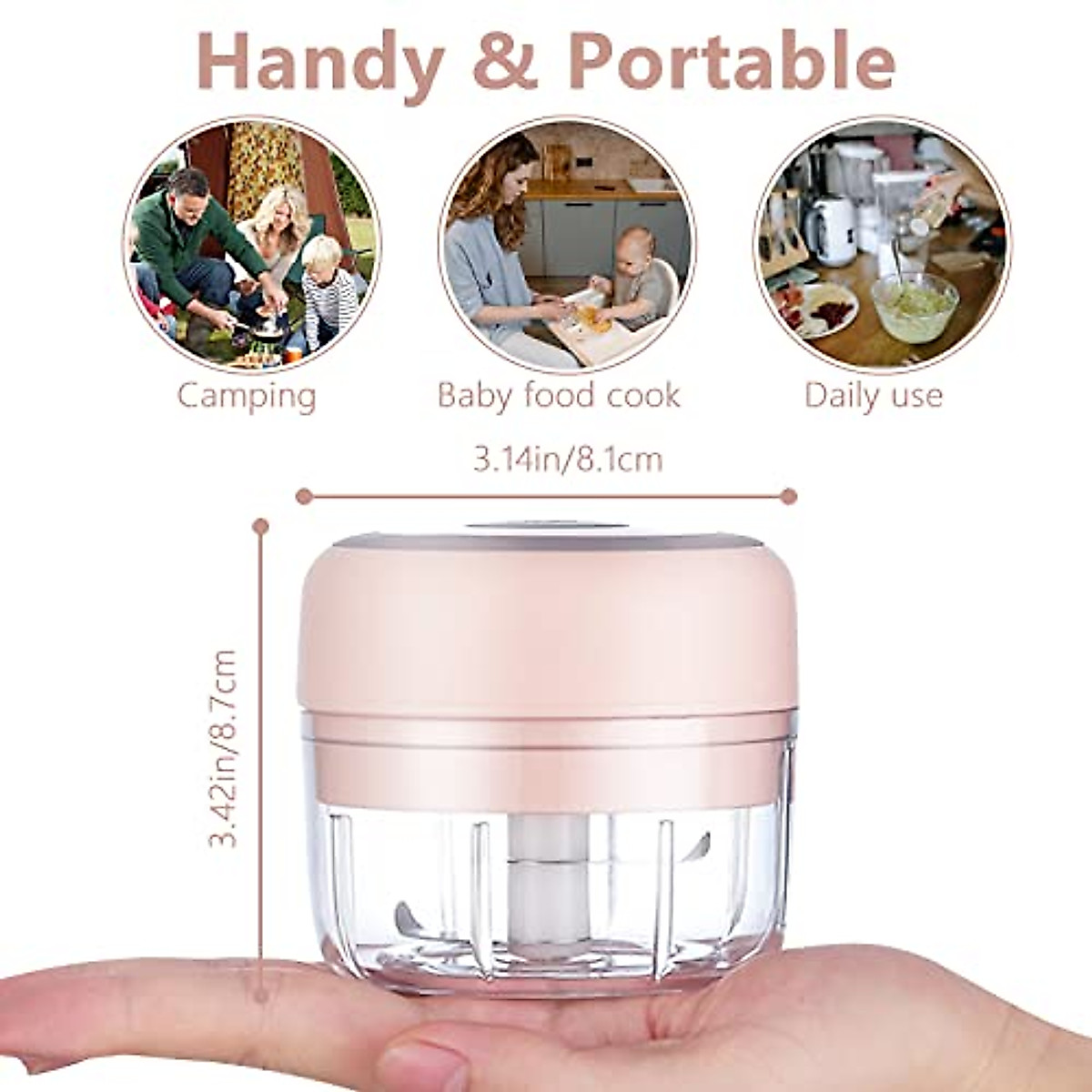 Electric Mini Garlic Chopper, 100ML USB Mini Food Chopper Garlic Mincer, Vegetable Chopper, Onion Chopper, Portable Small Food Processor for Garlic, Ginger, Chili, Vegetables