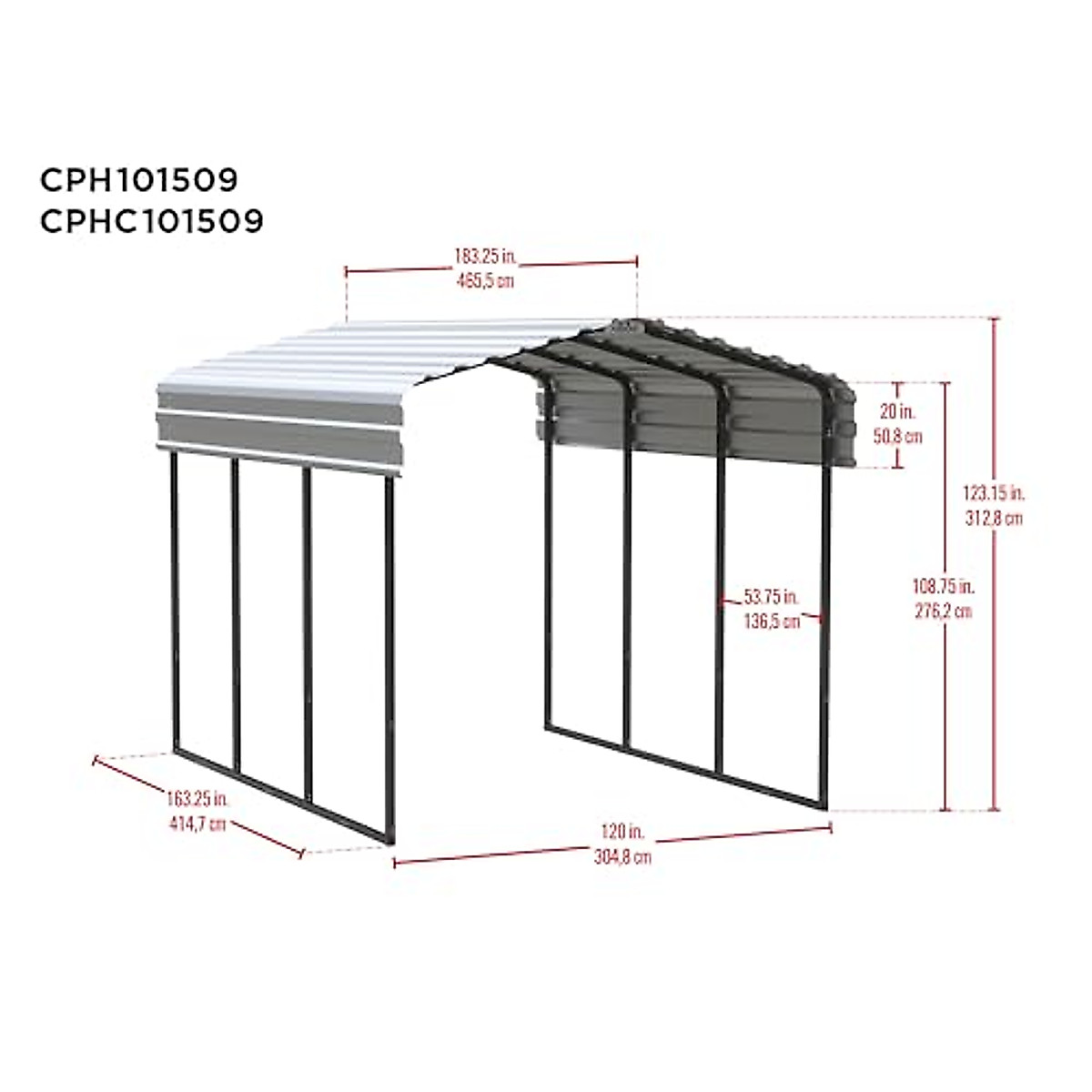 Arrow Carports Galvanized Steel Carport, Compact Car Metal Carport Kit, 10' x 15' x 9', Charcoal