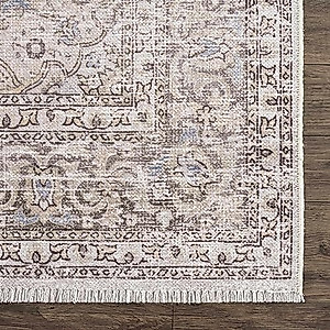 Hauteloom Holi Collection Antebi - Machine Washable Oriental Persian Living Room Kitchen Bedroom Dining Room Area Rug - Neutral Vintage Distressed Boho Style - Beige, Brown, Cream - 7'10"x10'3"