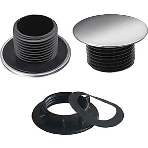 Kitchen Sink Hole Covers Brushed Stainless Steel,Faucet Hole Cover Hole Plug Black, 2Pcs Sink Caps for Top Holes (1.2 to 1.6 Inch in Diameter) (Short Threaded Shank) (A)