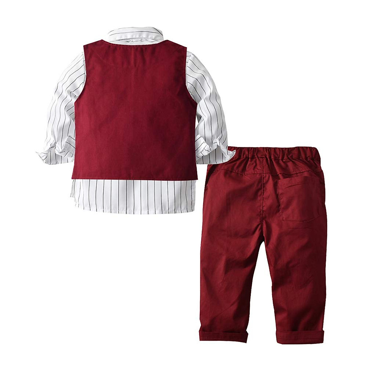 Boys Formal Outfit Suit, Toddler Boys 3Pcs Clothing Set Long Sleeve Bowtie Shirt+Vest+Pants Casual Suit Wine Red 0-4T (Wine Red, 18-24 Months)