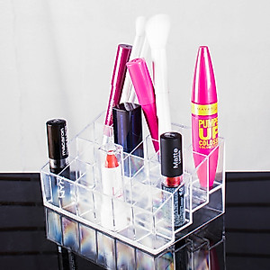 Super Z Outlet Transparent Cosmetic Makeup Organizer for Lipstick, Brushes, Bottles, and More. Clear Case Display Rack Holder