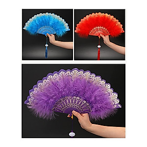 IXOUP Feather Fan Dance Cheongsam Catwalk Folding Fan Hanfu Lace Fan Ancient Style Black Female Dance Fan (Color : Small)