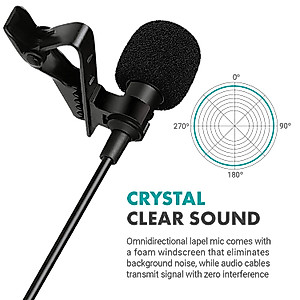 Movo DOM1 3.5mm TRS Lavalier Omnidirectional Condenser Microphone for Camera Microphone Compatible with DSLR Cameras, Recorders and More