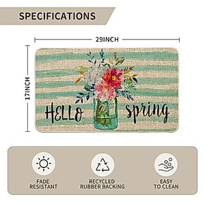 Artoid Mode Watercolor Stripes Hello Spring Doormat, Seasonal Holiday Home Low-Profile Floor Mat Switch Mat for Indoor Outdoor 17 x 29 Inch