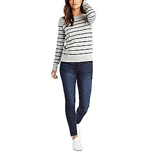 Nautica womens Year-round Long Sleeve 100% Cotton Striped Crewneck Sweater, Grey Heather, Medium US