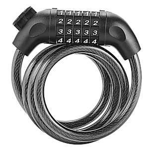 VIVI Bike Lock, High Security 5 Digit Resettable Combination Coiling Bicycle Lock, Anti Theft Combination Bike Lock 4 Feet Long with Mounting Bracket Coiled Locks Cable (Black)
