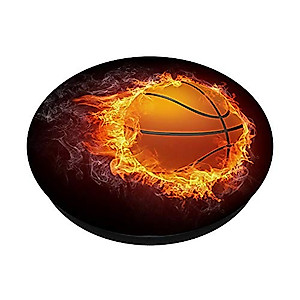 Basketball Fire Flame Flaming On Black Pattern Background PopSockets Swappable PopGrip