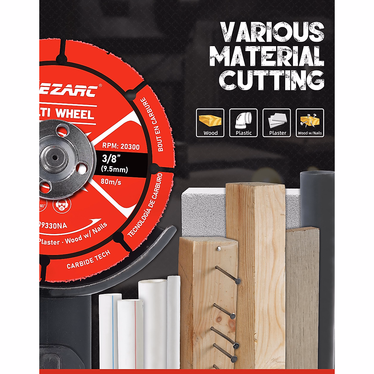 EZARC 3 Inch Cut Off Wheels, Carbide Cutting Disc, Angle Grinder Cutting Wheel for Wood, Wood with Nails, Laminate, Plastic, Plaster, 2 Pack