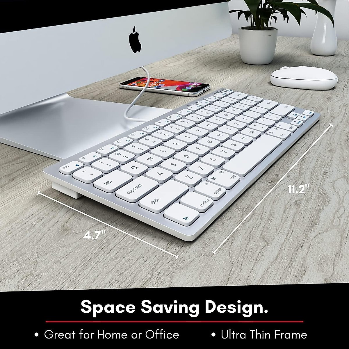 Macally Small USB C Keyboard - Plug & Play Compatible Wired Apple Keyboard for Mac Mini, MacBook Pro/Air, iMac, iPad, Windows, Chromebook with USBC Port - Compact & Mini USB Type C Keyboard - Silver