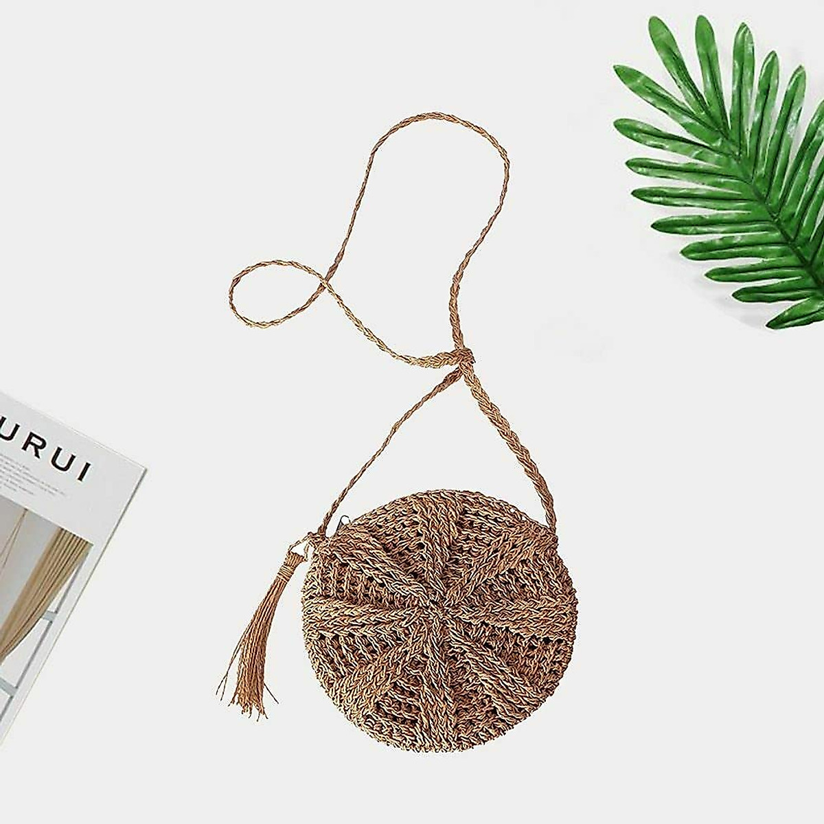 YADIRF Summer Women Straw Crossbody Bag Bohemian Handbag Tassels Crochet Beach Handbag For Daily Use Beach Travel (Light Brown)
