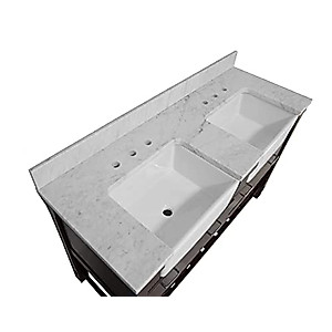 Charlotte 60-inch Double Farmhouse Bathroom Vanity (Carrara/Chocolate): Includes Chocolate Cabinet with Authentic Italian Carrara Marble Countertop and White Ceramic Apron Sinks