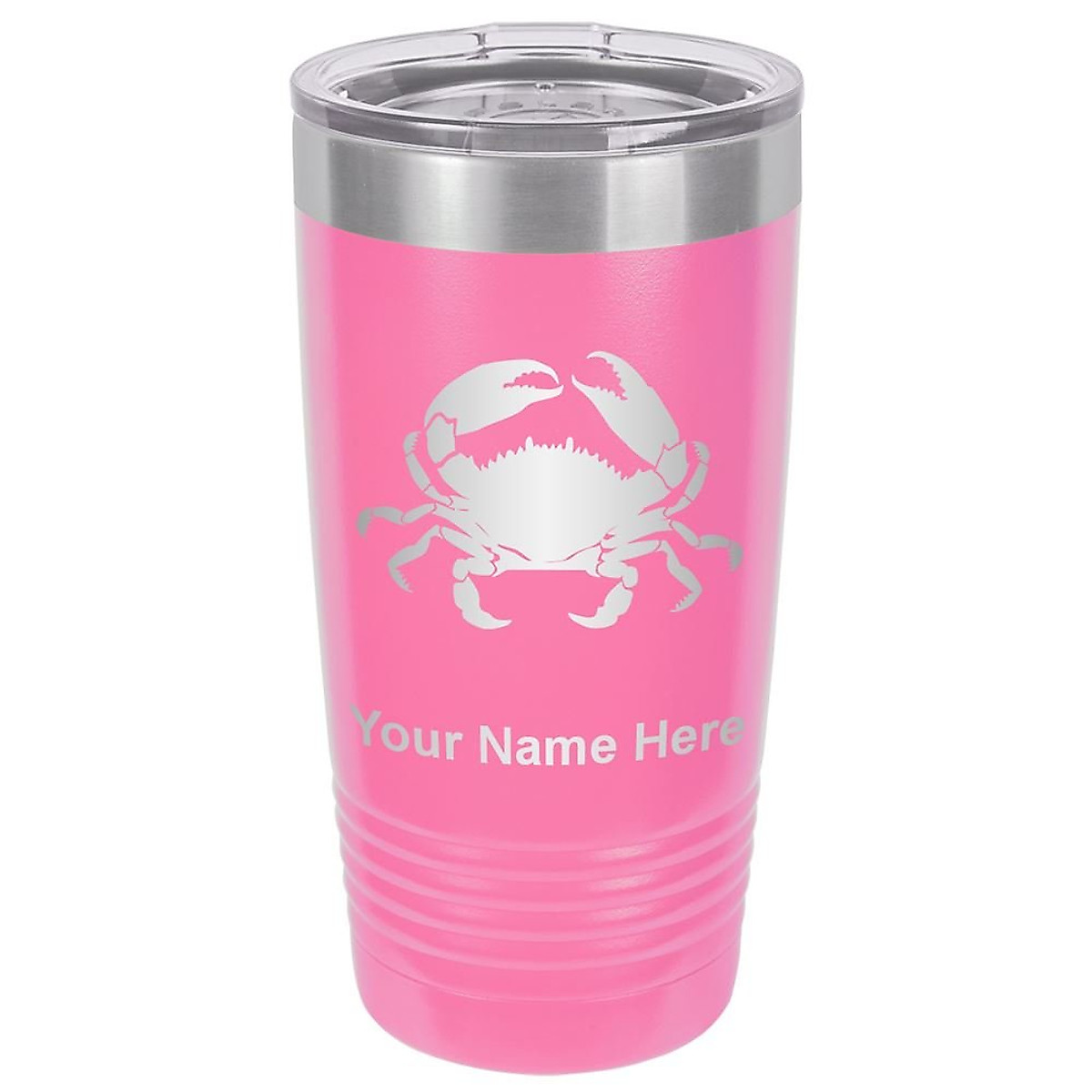 LaserGram 20oz Vacuum Insulated Tumbler Mug, Crab, Personalized Engraving Included (Pink)