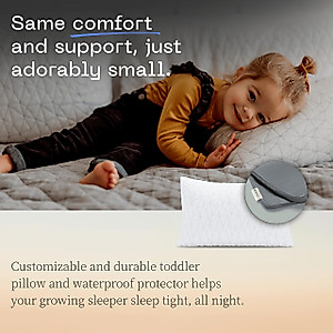 Coop Home Goods Original Adjustable Toddler Pillow and Ultra-Tech Waterproof Protector Grey Bundle, Breathable Mini Pillow for Kids with Adjustable Support and Premium Memory Foam