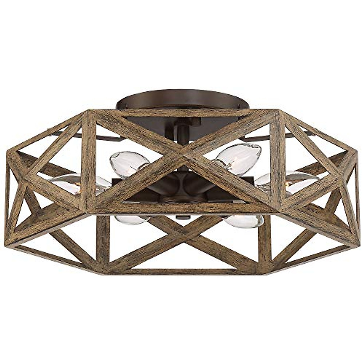 Possini Euro Design Moorcroft Rustic Farmhouse Ceiling Light Semi Flush-Mount Fixture 14 1/2" Wide Dark Wood Oil Rubbed Bronze 6-Light Open Hexagon Frame for Bedroom Kitchen Living Room Hallway