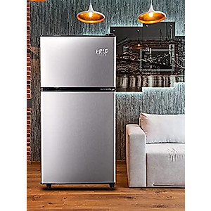 KRIB BLING Mini Fridge With Freezer,3.5 Cu. Ft Compact Refrigerator With 2 Doors,7- Level Adjustable Thermostat, Removable Glass Shelves For Bedroom, Office, Kitchen, Apartment, Dorm, Silver