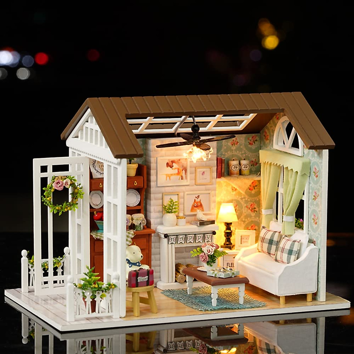 TuKIIE DIY Miniature Dollhouse Kit, 1:24 Scale Wooden Mini Doll House Accessories with Furniture for Kids Teens Adults(Happy Times)