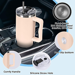 LATTPLYN 40 oz Tumbler with Handle and Straw Lid Insulated Cup Stainless Steel Water Bottle Travel Mug Gifts for Women Men Kids Trek Collection Thermoses Apricot