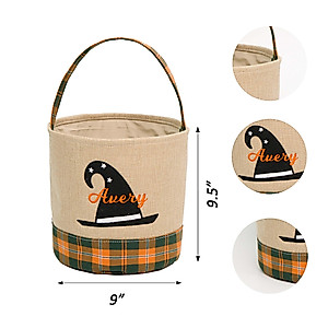 MT WORLD Kids Halloween Trick or Treat Bucket Reusable Canvas Halloween Tote Bag Personalized Candy Bucket Witch Hat Basket for Halloween Party Favor Supplies Gifts (Witch Hat)