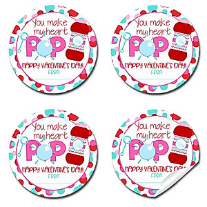 You Make My Heart Pop Bubble Themed Valentine Party Favor Sticker Labels for Kids, 40 2" Party Circle Stickers by AmandaCreation, Great for Classroom Valentines, Envelope Seals, Gifts & Treats