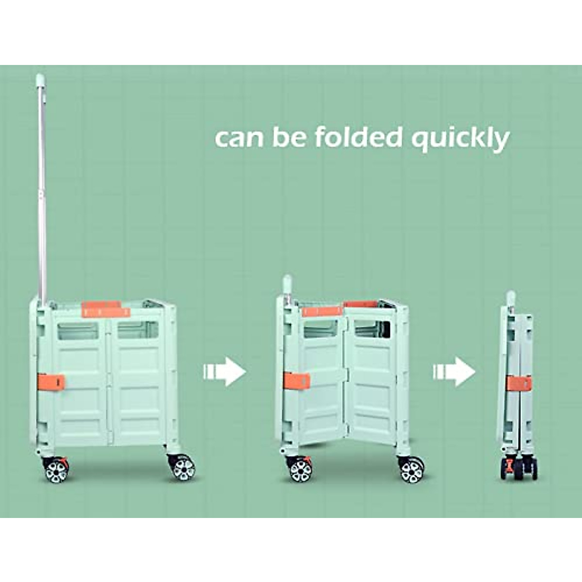 Shopping Trolley Cart, Outdoor Garden Trailer with Adjustable Handle, for Groceries Teacher Crate Foldable Utility Cart with Lid and 8 Wheels Stair Climbing Collapsible Storage Cart