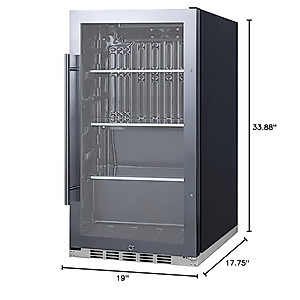 Summit Appliance SPR488BOSH34 Shallow Depth Indoor/Outdoor Beverage Cooler, 3.13 cu.ft. Capacity, 17.75" Depth, Weatherproof Design, Sealed Back, Factory Installed Lock, LED Lighting, Black Interior