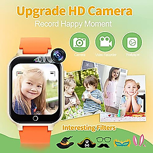 AWEHIRU Kids Smart Watch Girls Boys - Smart Watch for Kids Games Watch with 26 Games Music Player HDCamera Pedometer Alarm Video Flashlight Birthday Gifts for Kids 3-12 Years Old (Orange)