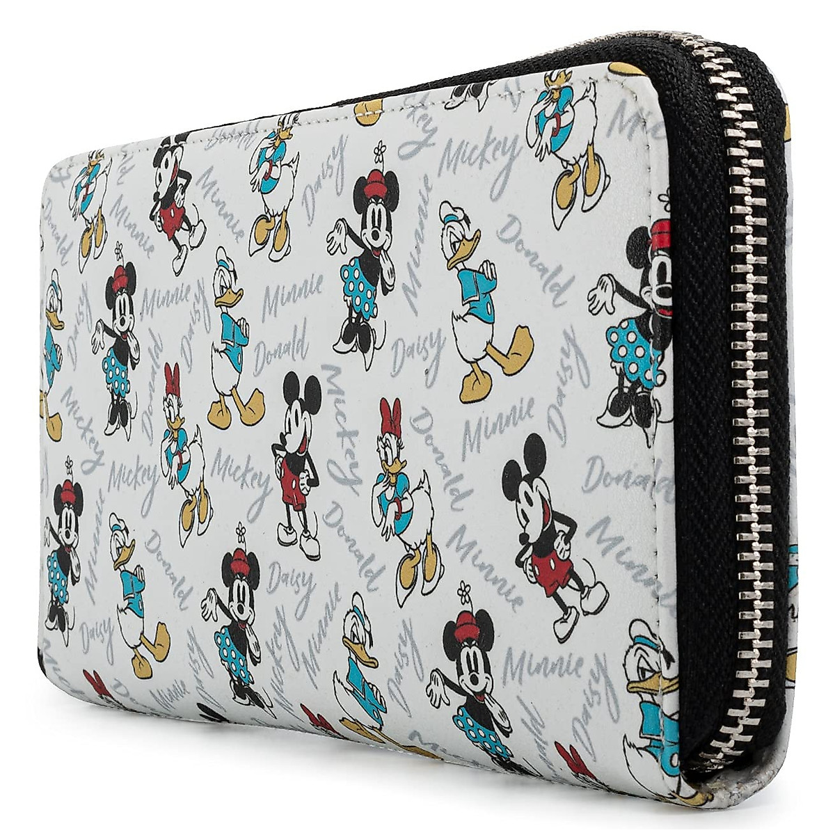 Loungefly Disney Wallet Mickey Minnie Mouse Daisy Donald Duck Zip Clutch White Saffiano Faux Leather