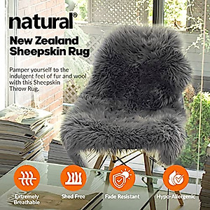 Natural Sheepskin Rug with Thick and Lush 2.5 Inch Pile | Fluffy, Hypoallergenic Sheep Fur Rug with Anti-Skid Back | 2 x 3 ft Small Sheepskin Wool Area Rugs, Grey