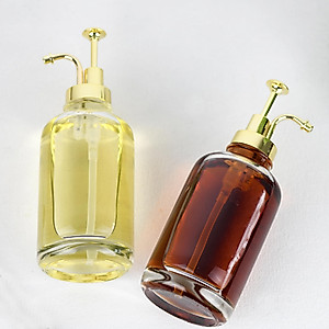 Hzxcuim 16.9 oz Syrup Dispenser with Pump, Syrup Bottle with Gold Pumps 2-Pack，Pump Glass Syrup Bottle, Coffee Syrup Dispenser for Coffee Bars (Gold-2pack)