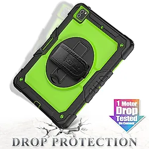 SEYMAC stock Case for iPad Pro 12.9'' 2022/2021/2020/2018 with Screen Protector 360 Rotating Stand Hand Strap, Drop-Proof Case for iPad Pro 12.9''(6th/5th/4th/3rd Generation), Green/Black