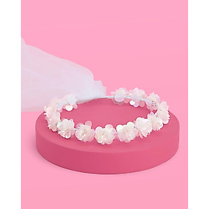 xo, Fetti Bachelorette Party Flower Hair Crown Veil - Iridescent | Boho Bach Party Accessory, Bride To Be Floral Headband Decorations, White Headpiece Bridal Shower Gift, Engagement