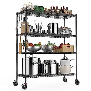 Leteuke Wire Shelving Unit with Wheels, NSF Certified 4 Tier Adjustable Storage Shelves 60"×24"×72", 2400LBS Heavy Duty Shelving Commercial Grade Metal Storage Utility Rack for Kitchen Garage, Black