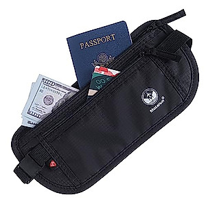 Money Belt for Travel for Women Men Hidden - RFID Blocking Travel Wallet Security Passport Holder, Slim Travel Pouch Fanny Pack Belt Bag - Black