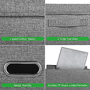 Valease 2-Pack Large Linen Foldable Storage Bins with Removable Lids and Handles, Washable Collapsible Storage Box Containers Baskets Cube with Cover for Bedroom,Closet,Office,Living Room,Nursery (Grey, Extra Large)