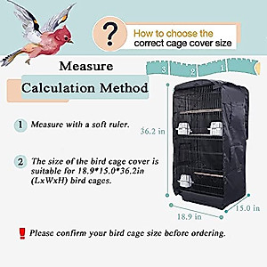 SYOOY Bird Cage Cover Good Night Birdcage Cover Universal Blackout Bird Parrot Cage Cover Durable Washable for Parakeets Lovebirds Budgies Macaw Conure Square Cages - Black