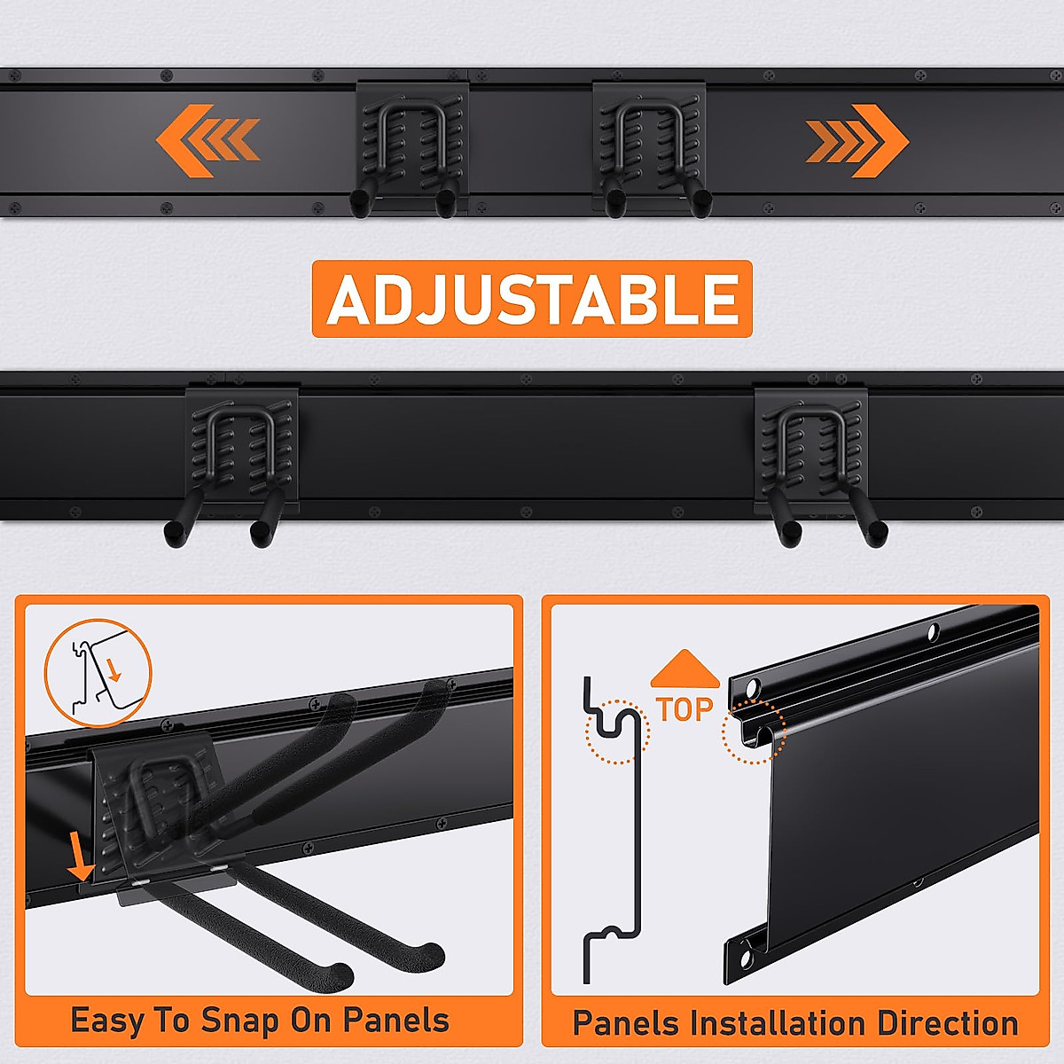 INCLY Garage Organization, 48 Inch Garden Tool Organizer Wall Mount Load 360lbs, Heavy Duty Garage Storage Rack with 3 Rails and 6 Adjustable Hooks for Hanging Yard Tool, Shovels, Rakes, Chairs