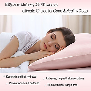 Jadebeads 100% Pure Mulberry Silk 22Momme Luxurious Pillow Cases for Hair and Skin Pink Silk Pillowcase with Zipper Silk Pillow Covers 1 Pack for Gifts (Standard 26"x 20")